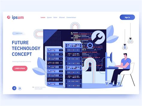 Premium Vector Future Technology Concept Banner Template Man Programmer Coding At Computer