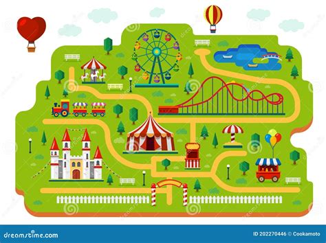 Amusement Park Map Funfair Carnival Rides Plan Stock Vector Illustration Of Balloon Carnival