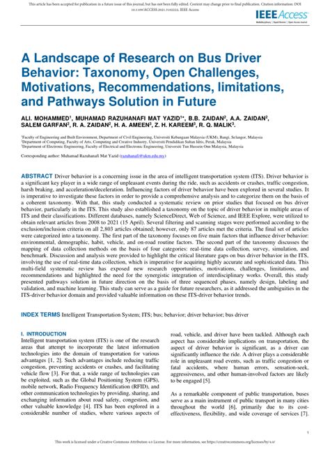 Pdf A Landscape Of Research On Bus Driver Behavior Taxonomy Open Challenges Motivations