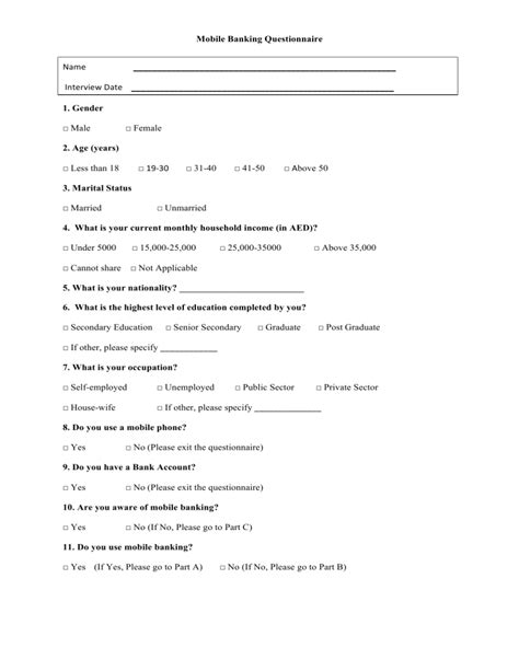 Mobile Banking Questionnaire Consumer Behavior Analysis