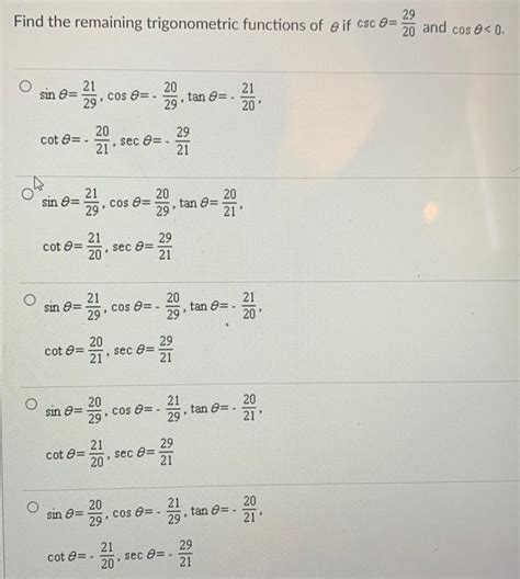 Answered Find The Remaining Trigonometric Functions Of If Csc 29 20 Kunduz