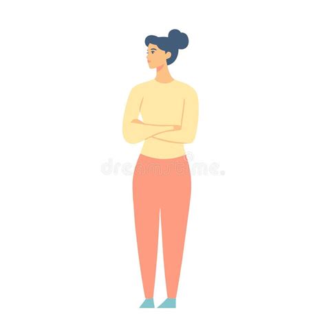 Simple Woman Standing With Arms Akimbo Thinking Vector Stock