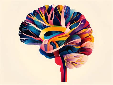 Colorful Human Brain Illustration With Intricate Neural Pathways Stock Illustration
