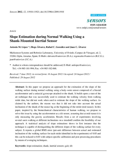 Pdf Slope Estimation During Normal Walking Using A Shank Mounted Inertial Sensor