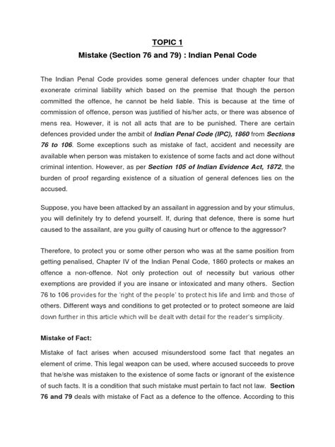 Section 76 And 79 Of Ipc Pdf Mens Rea Criminal Law