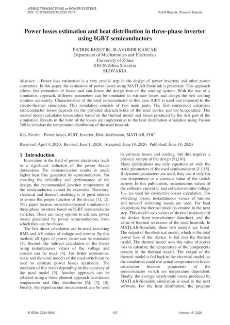 Pdf Power Losses Estimation And Heat Distribution In Three · Three Phase Inverters Based