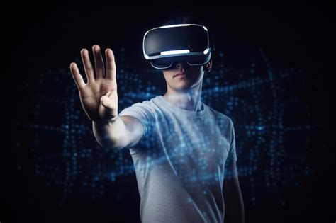 premium photo a man wearing a virtual reality headset touching the
