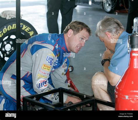 Nascar Nextel Cup Driver Rusty Wallace L In His Garage During A