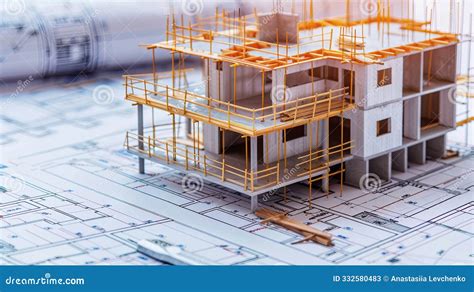 Detailed Architectural Tableau With 3D Building Model Blueprints