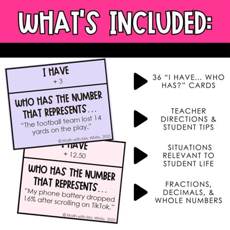 I Have Who Has Integer Game Real World Statements Rational Numbers