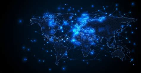 Digital World Map With Glowing Blue Connections And Dots Representing