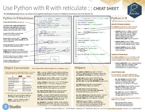 Python With R And Reticulate Cheatsheet Use Python With R With Reticulate Cheat Sheet