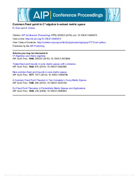 Pdf Common Fixed Point In C Algebra B Valued Metric Space