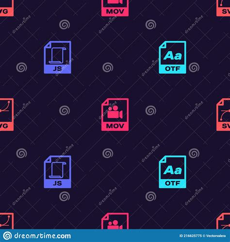 Set Otf File Document Js Mov And Svg On Seamless Pattern Vector