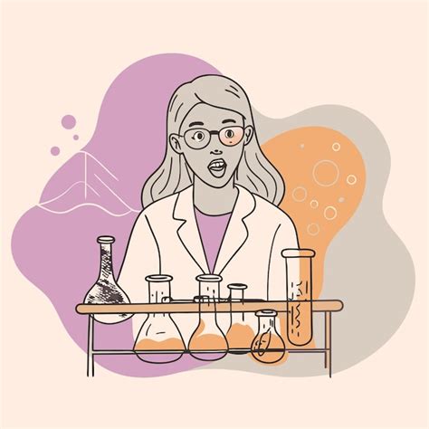 Un Dibujo De Una Mujer Con Una Bata De Laboratorio En La Cara Vector