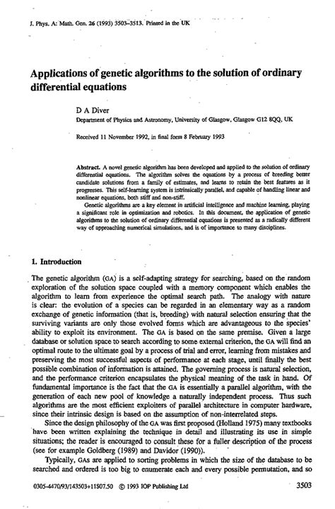 pdf applications of genetic algorithms to the solution of ordinary differential equations