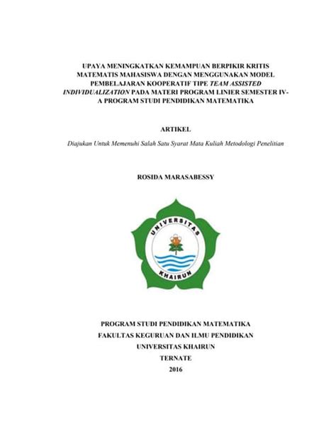 Upaya Meningkatkan Kemampuan Berpikir Kritis Matematis Mahasiswa Dengan Menggunakan Model