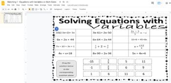 Solving Equations With Variables On Both Sides Digital Matching Worksheets