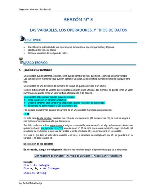 Variable Operadores Tipo Datos Pdf Poco Básico