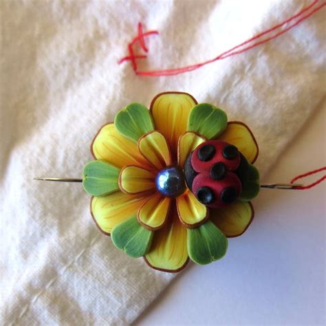 Ladybug Needle Nanny Sewing Accessory Yellow Flower