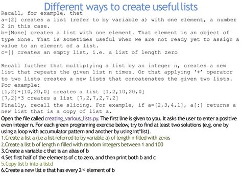 Solved Creating Various Lists Py N Int Input Enter A Chegg
