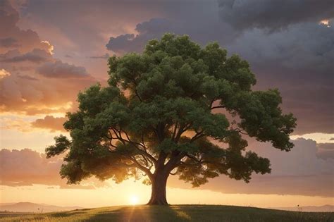 Premium Photo 3d Render Of A Tree Against A Sunset Sky