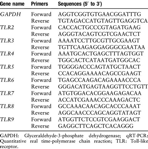Primer Sequences Used In Qrt Pcr Download Scientific Diagram