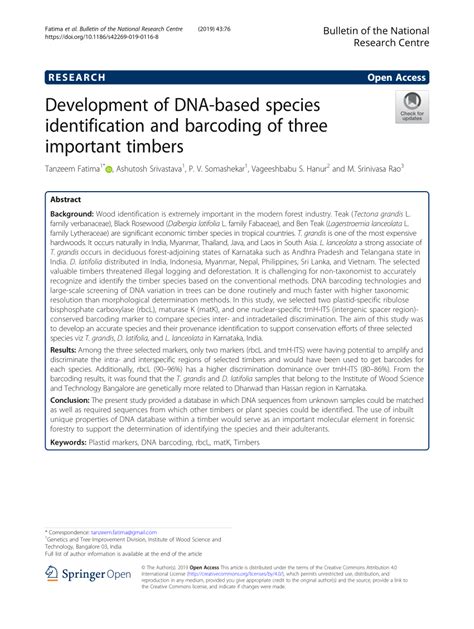 Pdf Development Of Dna Based Species Identification And Barcoding Of Three Important Timbers