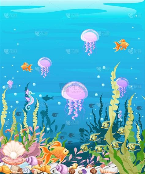 海底的鱼。海洋生命景观 海洋和水下世界的不同的居民。设计网站和手机，印刷