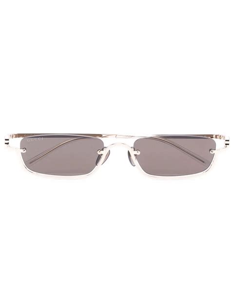 Gucci Slim Rectangular Frame Sunglasses In Gold Modesens