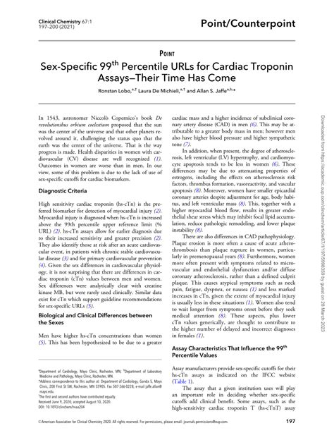 PDF Sex Specific 99th Percentile URLs For Cardiac Troponin AssaysTheir Time Has Come