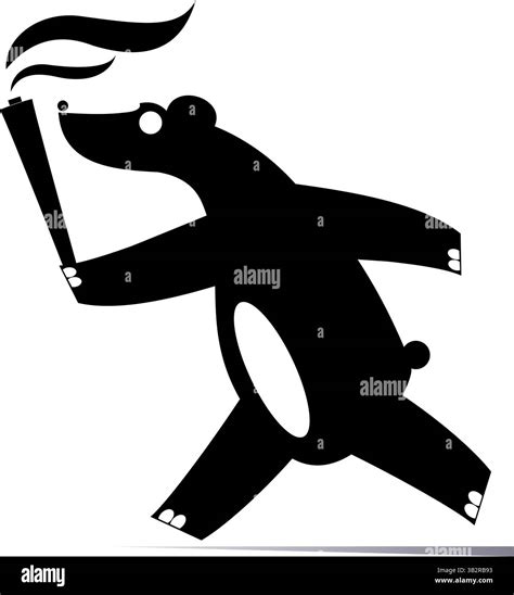 Running Bear Holds A Torch Running Cute Bear With A Torch Of Sport Black And White