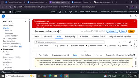 C4w4 Capstone Project1 Glue Job Failing Due To Rds Connection And Log Access Issues Data