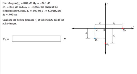 Solved Four Charges Qa 800 Uc Qb 220 C Qc 200