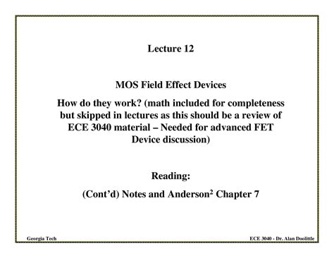 Mos Field Effect Devices Microelectronic Circuits Lecture Notes