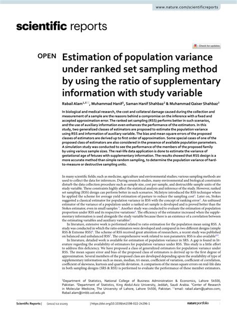 Pdf Estimation Of Population Variance Under Ranked Set Sampling