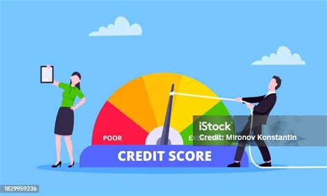 Man Pushes Credit Score Arrow Gauge Speedometer Indicator With Color