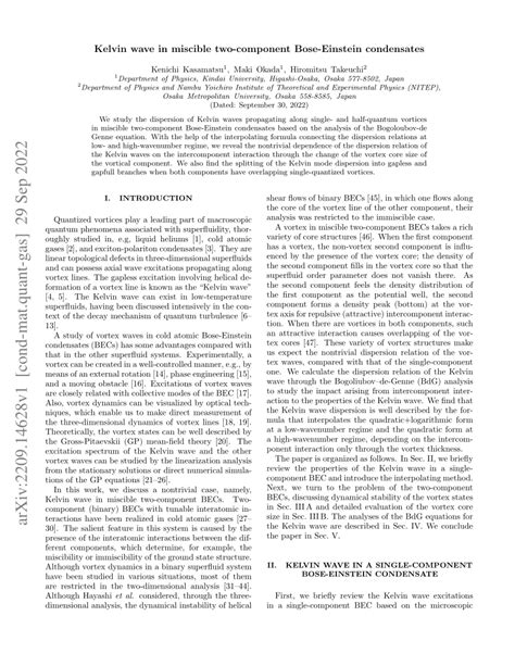 Pdf Kelvin Wave In Miscible Two Component Bose Einstein Condensates