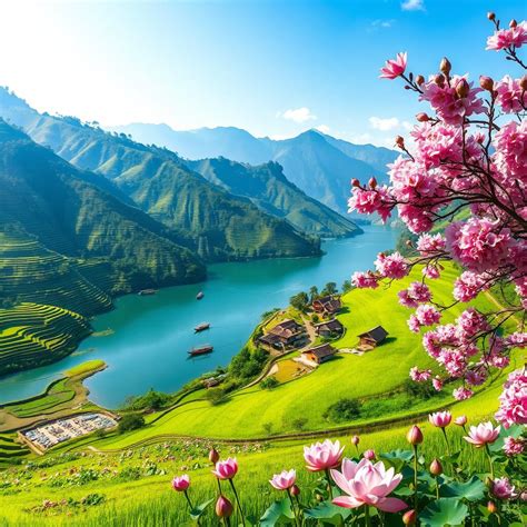 Breathtaking Asian Landscape Rice Terraces And Lotus Lake