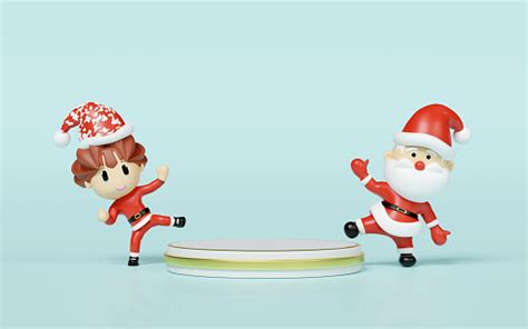 산타 클로스와 산타 소녀가 파란색 배경에 고립되어 있습니다 포스터 또는 행복 카드 메리 크리스마스 축제 새해 개념 3d 렌더링 일러스트 0명에 대한 스톡 사진 및 기타