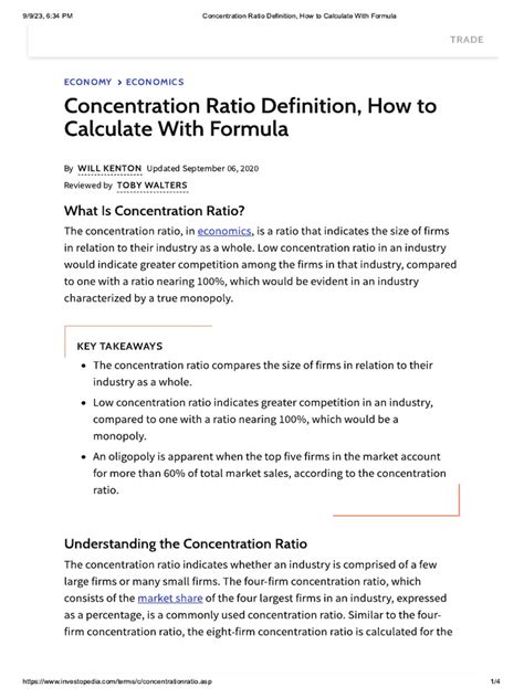 Concentration Ratio Definition How To Calculate With Formula Pdf