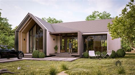 แบบบ้านสไตล์โมเดิร์น มินิมอล ดีไซน์หลังคาทรงหน้าจั่ว 1 ห้องนอน 1 ห้องน้ำ พื้นที่ 75 ตร ม