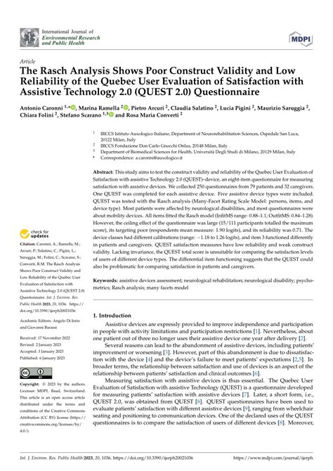 Pdf The Rasch Analysis Shows Poor Construct Validity And Low Reliability Of The Quebec User