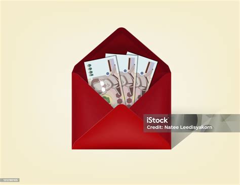 배경 현실적인 모형에 고립 된 빨간 열린 봉투에 타이어 바트 돈 현금의 아름다운 현실적인 그림 벡터 0명에 대한 스톡 벡터 아트