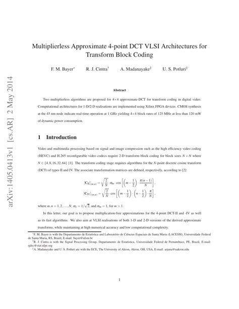 pdf multiplierless approximate 4 point dct vlsi architectures for transform block coding