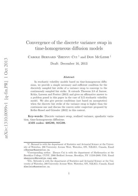 Pdf Convergence Of The Discrete Variance Swap In Time Homogeneous