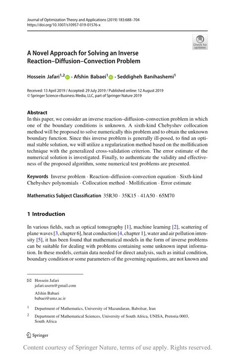 A Novel Approach For Solving An Inverse Reactiondiffusionconvection Problem Request Pdf