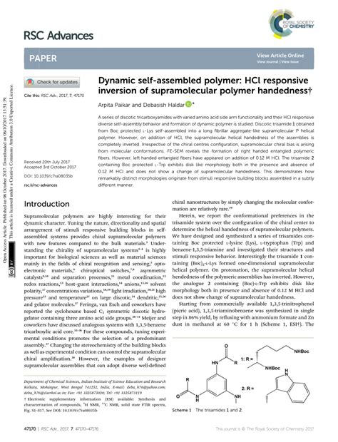 Pdf Dynamic Self Assembled Polymer Hcl Responsive Inversion Of Supramolecular Polymer Handedness