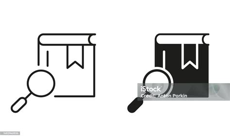 책 실루엣과 선 아이콘 세트가 있는 돋보기 책 개념을 검색합니다 서점 블랙 사인 웹 페이지에 대한 검색 단추입니다 도서관 및