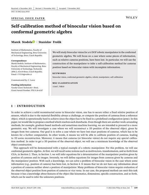 Self‐calibration Method Of Binocular Vision Based On Conformal